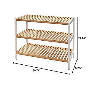 Organize It All 3 Tier White Sonora Bamboo Shelf, Dimensions: 28.74" x 12.99" x 22.24", Space Saving, Free Standing Design, Bathroom Storage