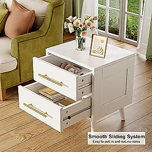 Aiho Nightstand, Bedside Table with Metal Handles, Modern Wood Night Stand 2 Drawer Dresser for Bedroom, White Nightstand