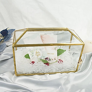 YIMORENCE V Gold Wedding Glass Card Box – 12.6 inch Large Wedding Card Holder Handmade Gold Glass Terrarium with Slot and Heart Lock