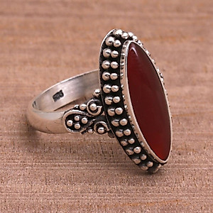 NOVICA Artisan Handmade Carnelian Ring Sterling .925 Sterling Silver Red Single Stone Indonesia Birthstone 'Fire and Courage'
