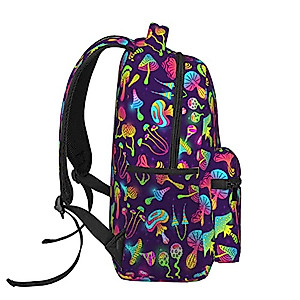 OPZAEUV Cute Mushroom Backpack for Women Men 17 Inch Colorful Mushroom Print Backpack Casual Travel Laptop Backpack