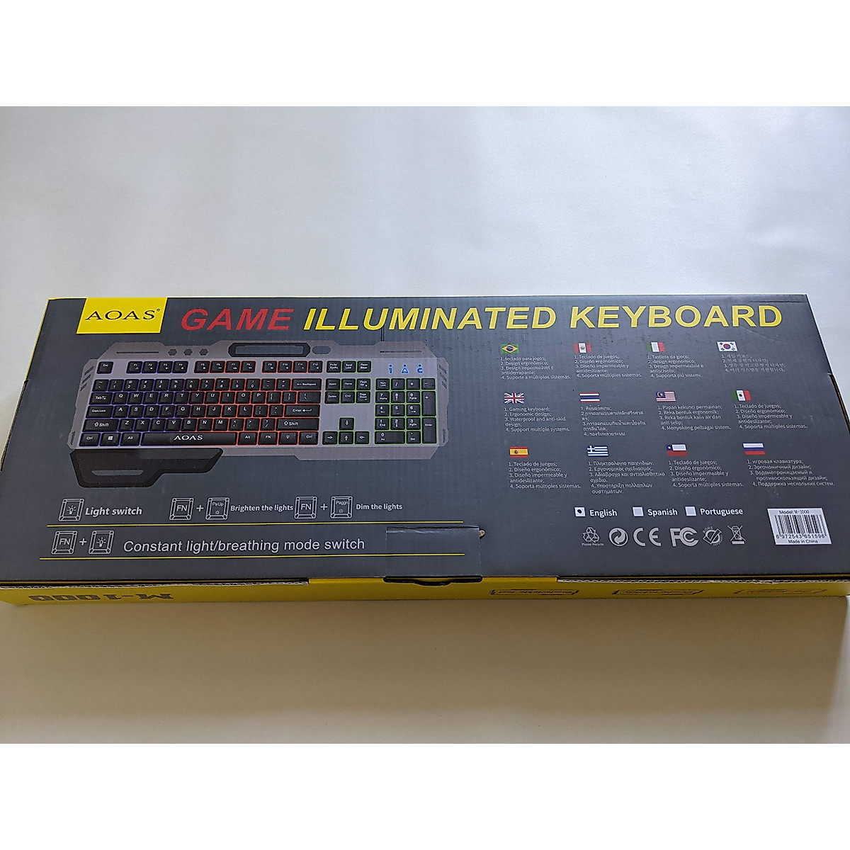 Illuminated Gaming Keyboard Model M-1000, Ergonomic Design, Waterproof and Anti-Skid Design, Support Multiple System, Constant Light/Breathing Mode Switch, Strong USB Cable 1.5m (5 ft.)
