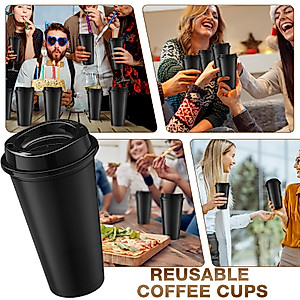 Honeydak 45 Pack Reusable Coffee Cups with Lids 16 oz Portable Tea Cups Reusable Hot Coffee Mugs Tumblers Bulk Plastic Tumblers Travel Drinks Mugs for Hot and Cold Drinks(Black)