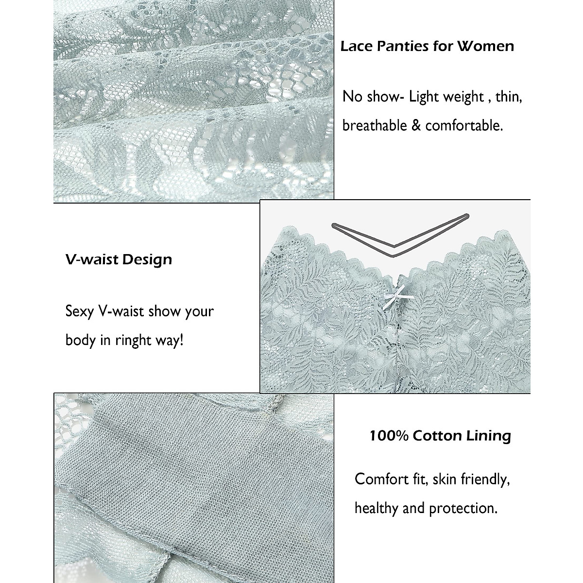 Knowyou Women's Underwear Sexy V-Waist Shorts Underwear for Women Lace High Waist Cheeky Panties 5 Pack-A-M