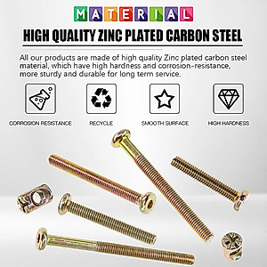 Glarks 100Pcs Zinc Plated M6 x 40/50/60/70/80mm Hex Socket Head Cap Screws Bolts Furniture Crib Bolts with Barrel Nuts Assortment Kit