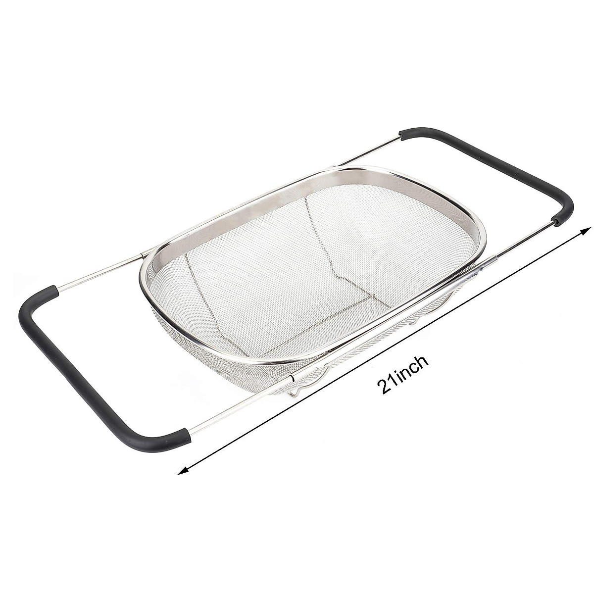 Suwimut 2 Pack Over the Sink Oval Colander for Kitchen, Stainless Steel Fine Mesh 6 Quart Strainer Basket with Expandable Rubber Grip Handles for Straining, Draining, Rinsing Fruits, Vegetables