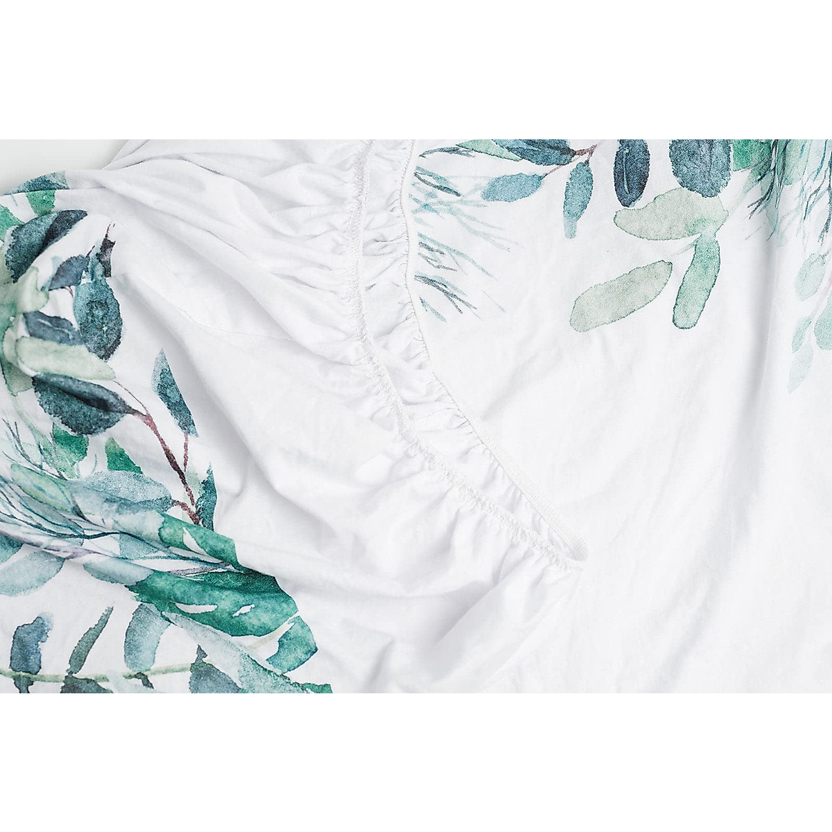 NODNAL CO. Leafy Pack n Play Playard Portable Mini Crib Fitted Sheet for Baby Mattress - Jersey Knit Cotton Unisex Girl/Boy for Pack and Play - Gender Neutral Floral Eucalyptus (Leafy Border)