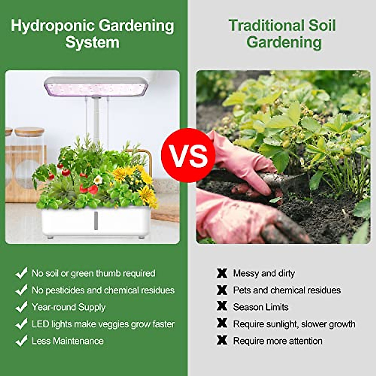 Hydroponics Growing System Indoor Garden, Indoor Gardening System with 14 Pods, WiFi Indoor Herb Garden, Indoor Herb Garden Kit with Grow Light, Auto Pump, 5L Water Tank, Adjustable Height Up to 20.6"