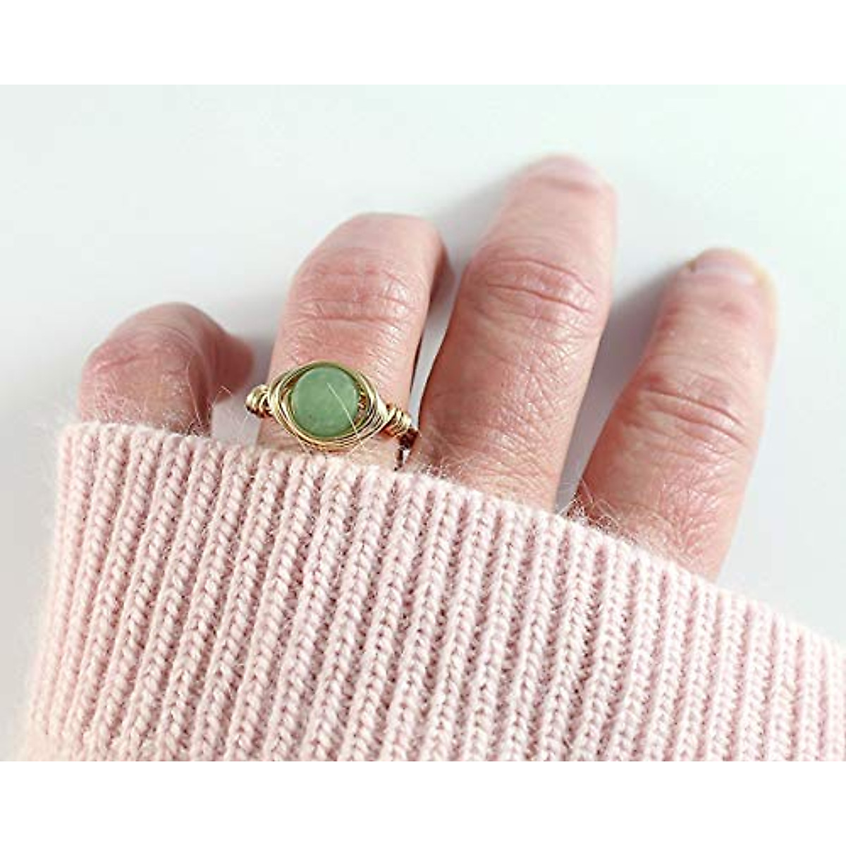 Green Aventurine Gemstone Ring, Natural Solitaire Stone Ring, Sterling Silver Band, 14K Gold-Filled Band, 14K Rose Gold-Filled Band, Custom Size, Jewelry Inspirations
