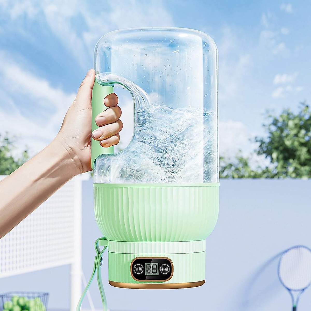 Spida Mount Multifunctional Portable Juicer Cup with Digital Display, Yulyoie Multifunctional Portable Juicer Cup, 3 In 1 Usb Rechargeable Juice Cup Blender (Green, Single cup single lid)