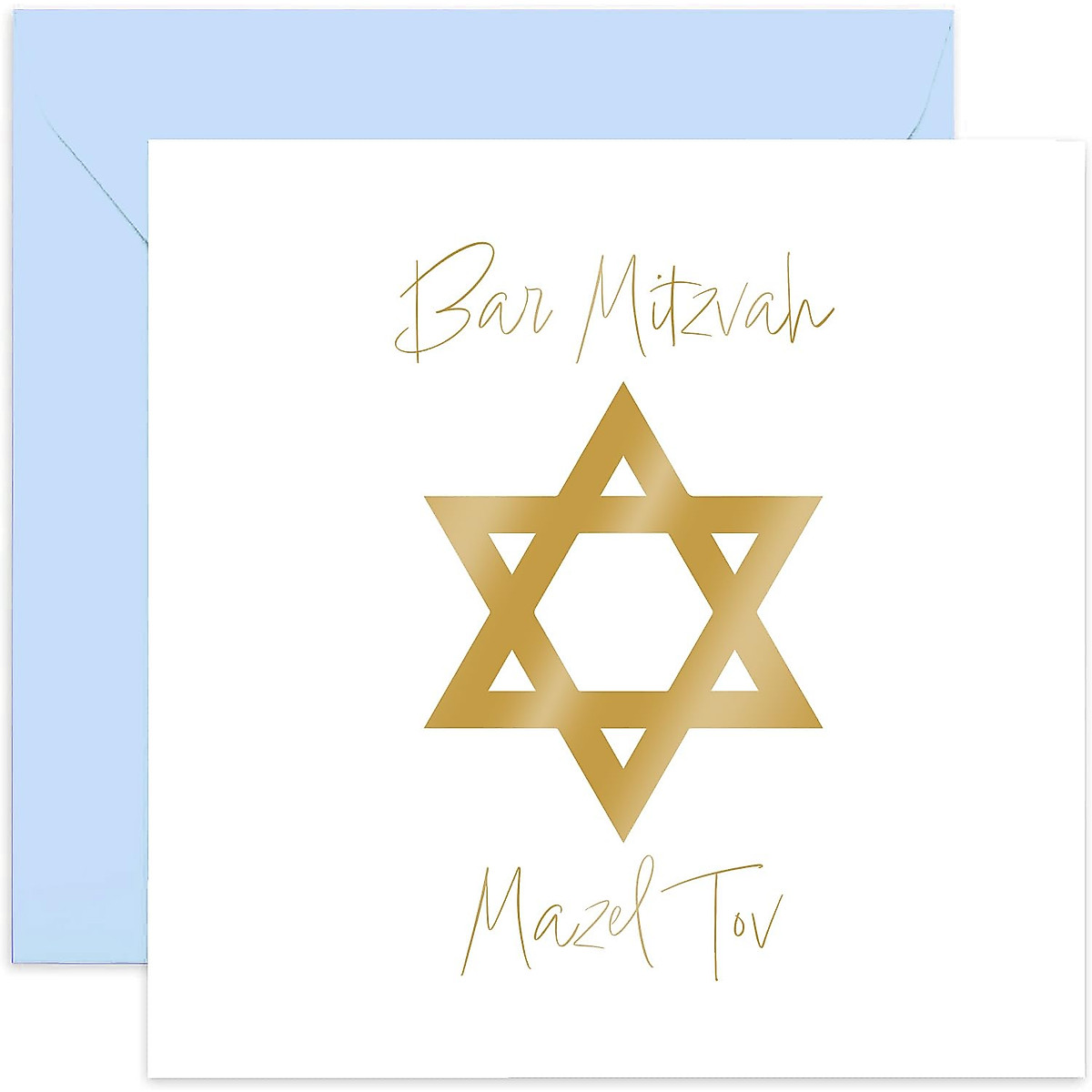 Old English Co. Special Bar Mitzvah Card for Boys - Gold Foil Star of David Design Greeting Card - Mazel Tov, Good Luck Congratulations Gifts for Boys | Blank Inside with Envelope