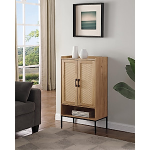 Kavonty Shoe Cabinet with Rattan Doors, 5-Tier Shoe Storage Cabinet with Open Shelves,Wooden Shoes Rack Organizer, for Entryway Hallway Closet Bedroom, Natural