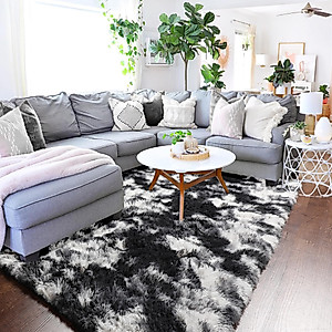 PAGISOFE Black White Grey Bedroom Rug 4x6 Ft, Soft Fluffy Fuzzy Plush Indoor Floor Area Rug for Living Room Kids Room Playroom Dorm Home Office Nursery Men Boys Room Decor Carpet Aesthetic