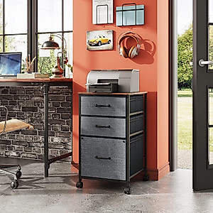 DEVAISE Mobile File Cabinet, Rolling Printer Stand with 3 Drawers, Fabric Vertical Filing Cabinet fits A4 or Letter Size for Home Office, Rustic Brown