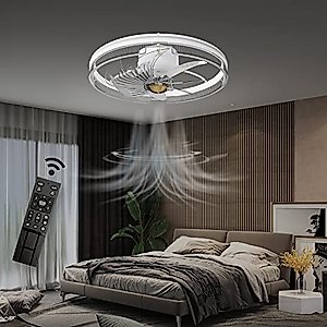 Ceiling Fans with Lights,20"White Modern Bladeless Ceiling Fans with Remote Control,Low Profile 3-Color Smart Ceiling Fan,Flush Mount Ceiling Fan 6-Wind Speed for Indoor/Kids Room/Bedroom/Living Room