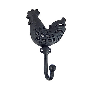 Rooster Farm Wall Hook Cast Iron Key Towel Coat Hanger Black With Clear Coat 6 1/4 inches tall x 4 inches Handmade Wall Artisan Art Vintage Decor For Home