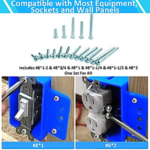 T.K.Excellent #8x1/2 to #8x2 Machine Screws Assortment Kit Electrical Outlet Screws Fully Threaded Phillips Drive, 370 Pcs