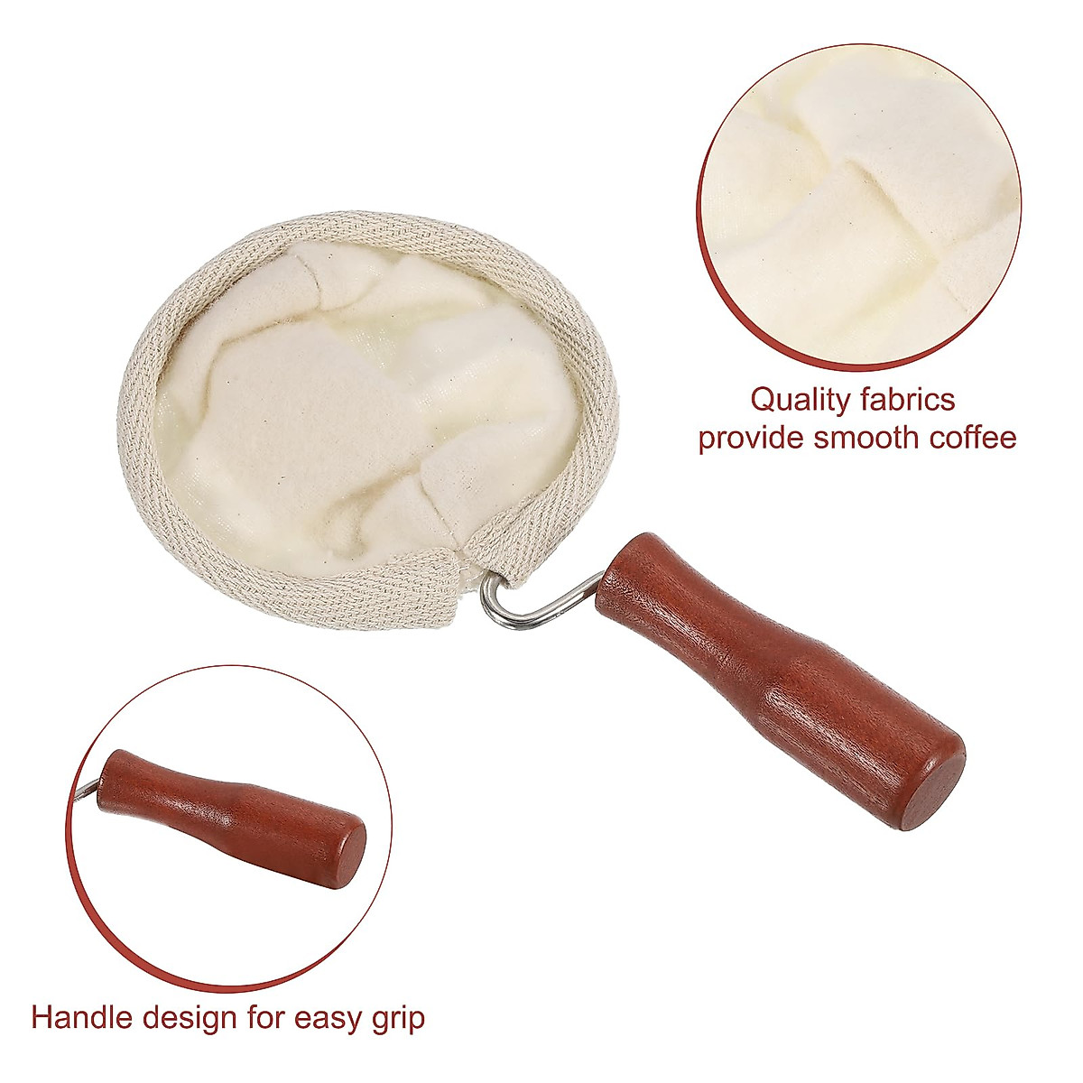 uxcell 2 Pcs Cloth Coffee Filter Bags, Coffee Sock Filter, Reusable Coffee Strainer with Wooden Handle, Small, Beige