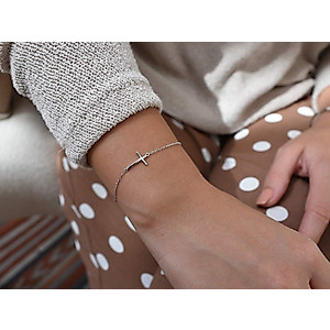 Dainty Sideways Cross Bracelet in Sterling Silver - Celebrity Style Horizontal Cross Bracelet