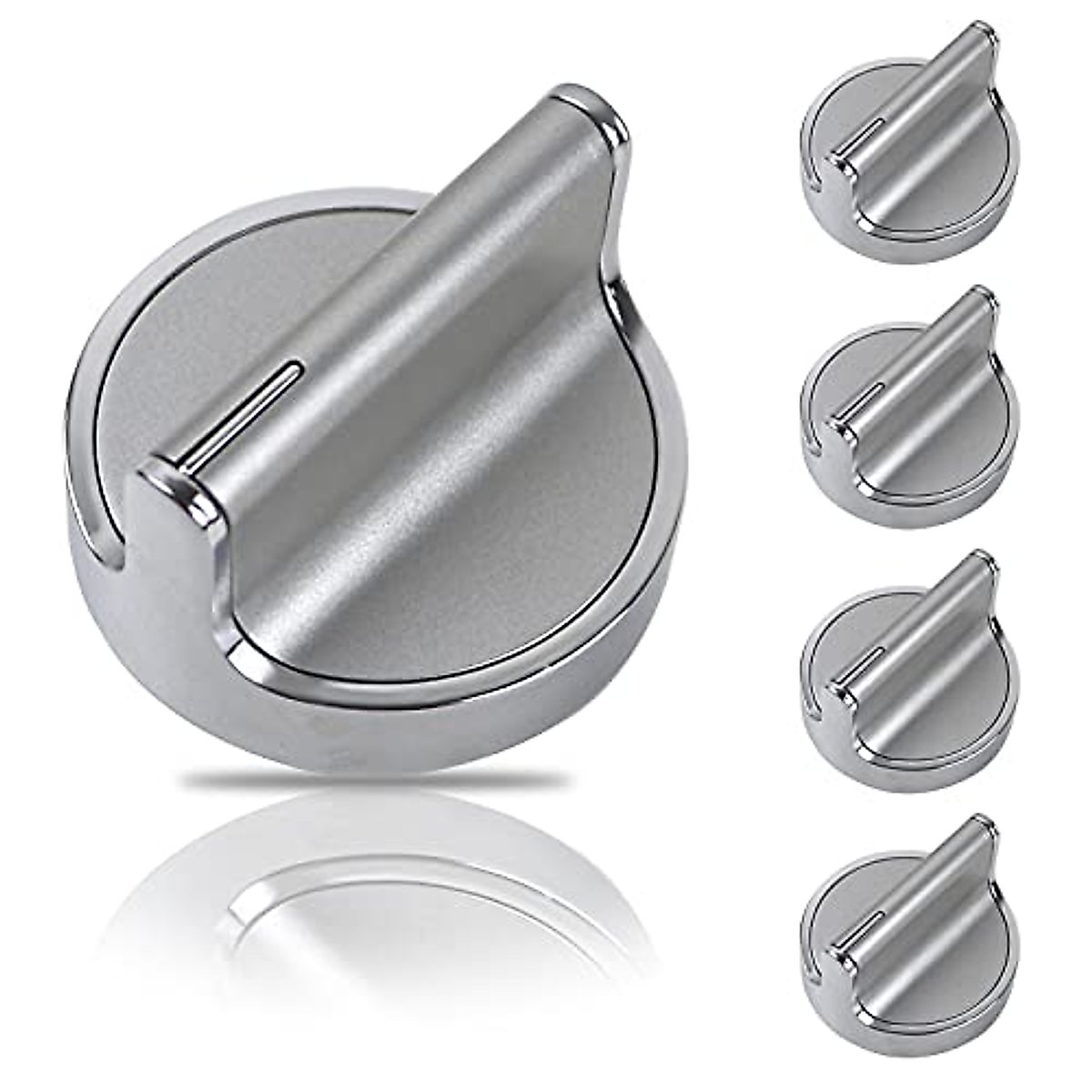 W10594481 5PCS Stainless Steel Cooker Stove Control knob ，Compatible Whirlpool Stove/Range-Replaces WPW10594481, W10594481, with a 0.3-inch"D" axis, 90 Degrees to The Rotating Surface.