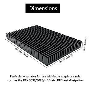 Awxlumv Aluminum Heat Sink 150mmx93mmx15mm/ 5.9x3.66x0.59 inch High Power Large Heatsink Module Cooler Fin for PCB Board LED Motherboard Cooling GPU Backplate Radiator Routers RTX 3090 3080 Black