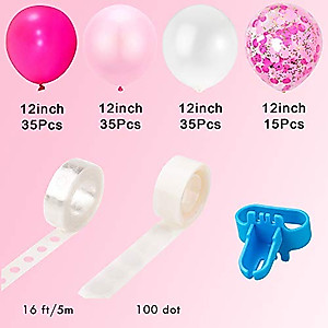 Whaline Balloon Arch & Garland Kit, Pink Hotpink White Latex Balloons & Confetti Balloons with 16ft Balloon Strip Tape,1pcs Tying Tool and 100 Glue Point for Wedding Birthday Baby Shower Party Decor