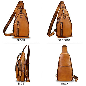 Genuine Leather Sling Bag Crossbody Purse Motorcycle Bag Handmade Hiking Daypack Retro Shoulder Backpack Vintage Chest Bag (Brown)