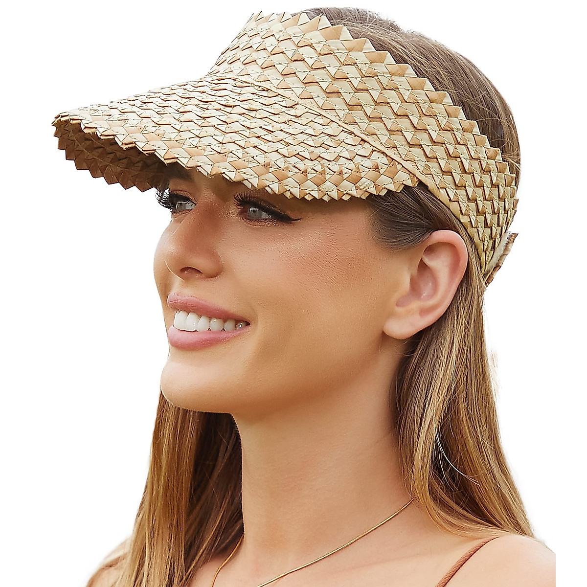 Straw Visors for Women, Visors for Women Wide Brim, Beach Hats for Women Foldable, Hand Woven Sun Hats for Women (Smoky)