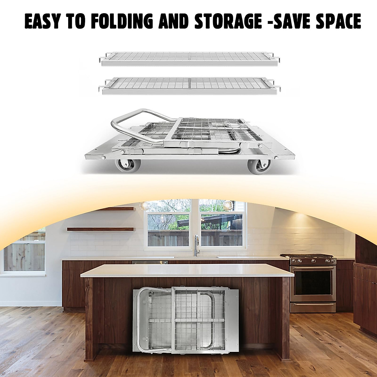 Platform Truck Cart with Cage 4-in-1 Heavy Duty Push Cart Dolly Load 1800LBS W/Swivel Casters, Multipurpose Heavy-Duty Platform Hand Truck Dolly Flatbed Cart for Grocery/Stall/Storage (39" x24")