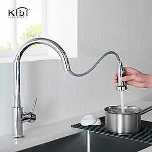 KIBI Casa Single Handle Pull Down Faucet for Kitchen Sink | Solid Brass High Arc Faucet Spout | Kitchen Faucet with Pull Down Sprayer (Chrome) (KKF2002) (Soap Dispenser included)
