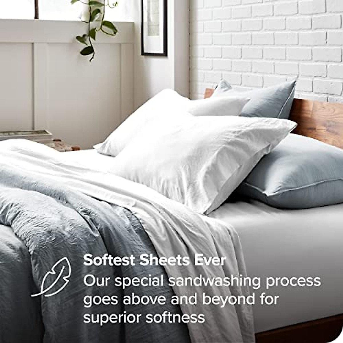 Bare Home Sandwashed Duvet Cover Queen Size - Premium 1800 Collection Duvet Set - Cooling Duvet Cover - Super Soft Duvet Covers (Queen, Sandwashed Dusty Blue)