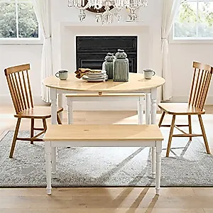 MUSEHOMEINC Farmhouse Folding Dinning Table, Round Table, Dinning Tables for Small Spaces,Drop Leaf Extendable Oval Top Kitchen Table,Space Saving Kitchen Table Dining Room,Living Room