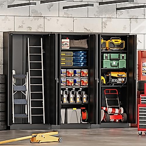 Maemttes 72" Metal Storage Cabinet with Doors and Shelves, Tall Garage Cabinets Lockable File Cabinet, Heavy-Duty Locker Cabinet Tool Cabinet for Garage, Office, Home, Kitchen (Black)