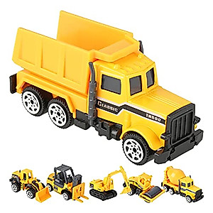 SPYMINNPOO Small Construction Toys,6PCS 1:64 Scale Alloy Plastic Engineering Car Truck Toy Mini Construction Vehicles Toys for Boys Mini Vehicle Constructio Model Kids Gift