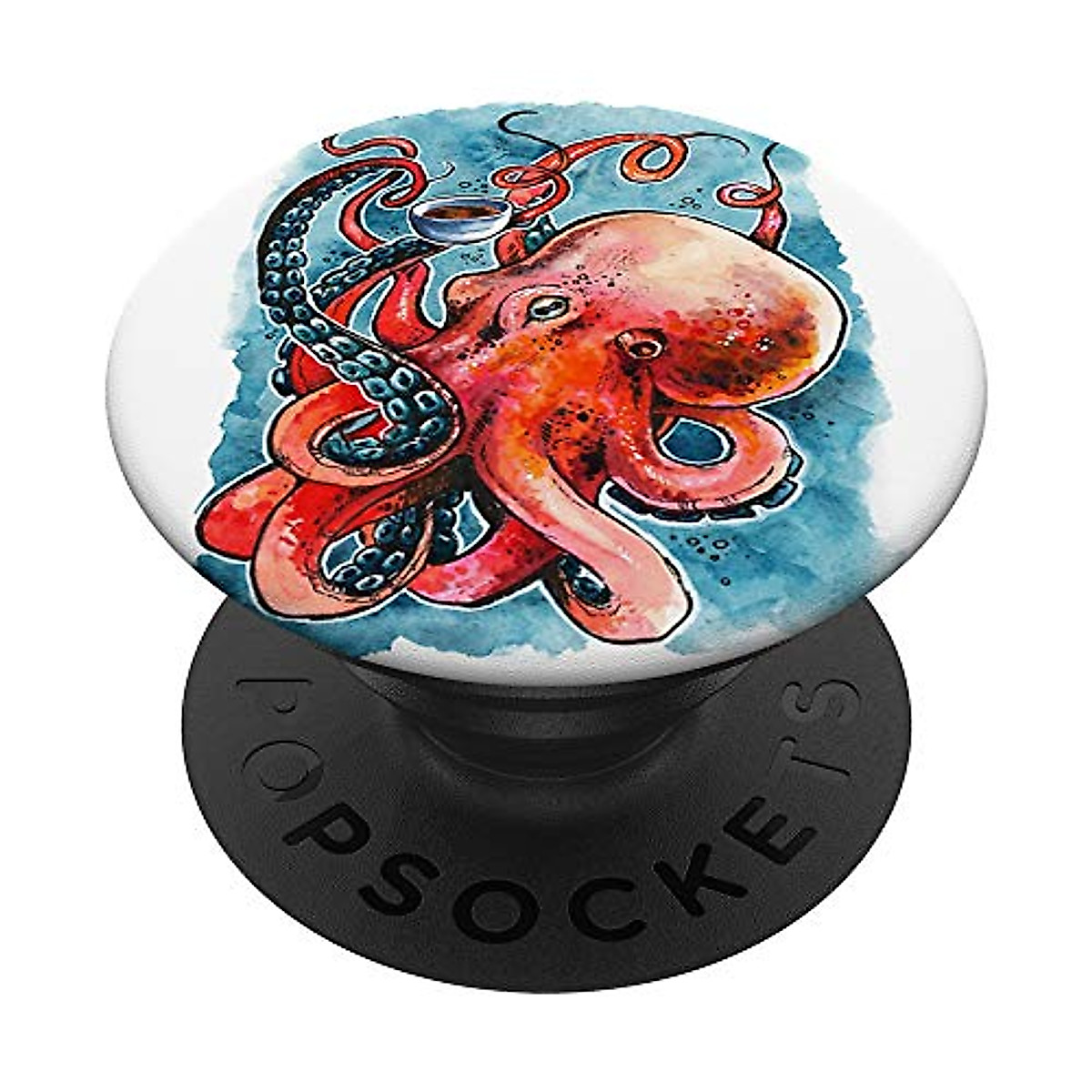 Red octopus drink tea art PopSockets PopGrip: Swappable Grip for Phones & Tablets