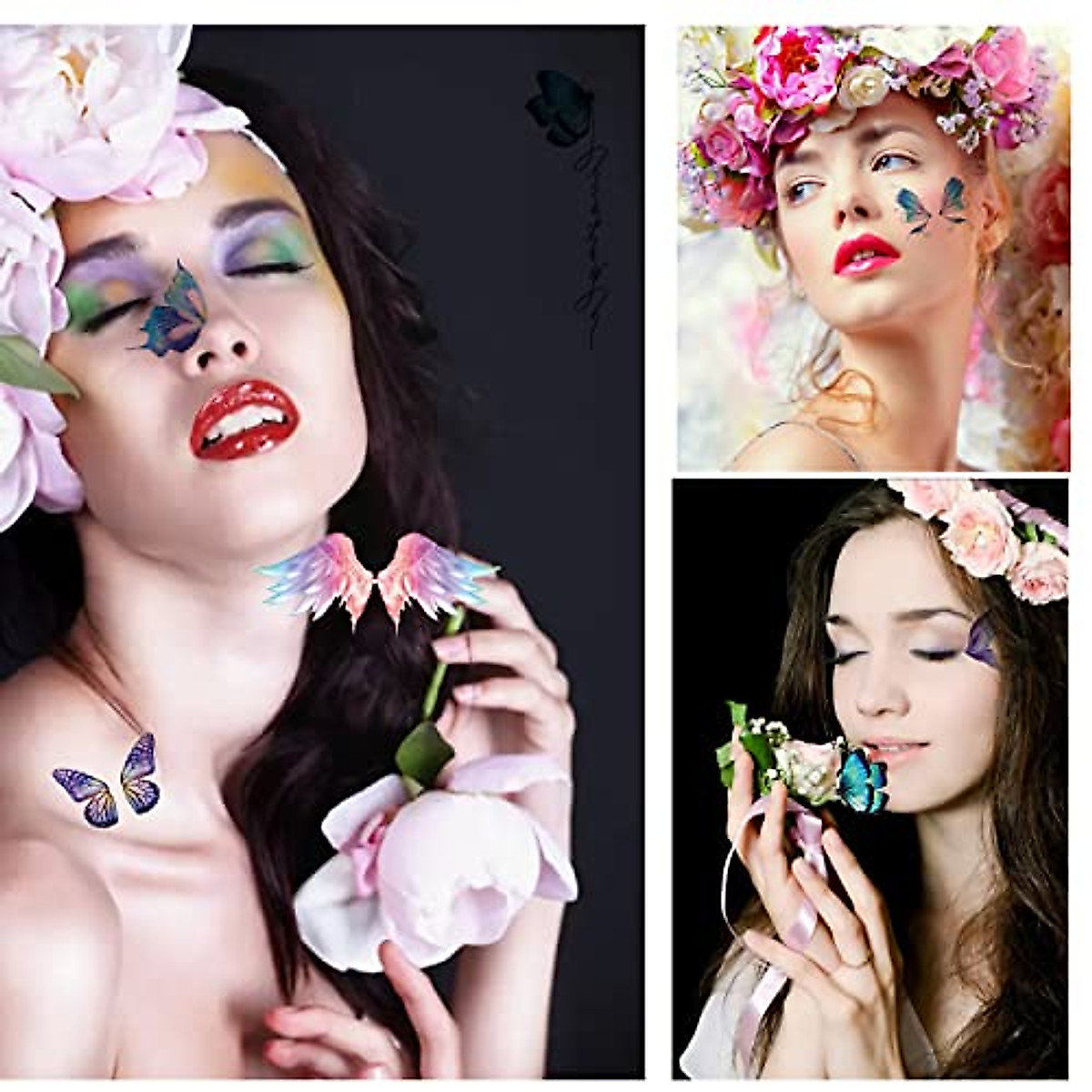 14 Sheets Glitter Butterfly Temporary Tattoos Sticker for Women Girls Eye Face Makeup Decoration, Flash Fairy Wings Body Art Shiny Butterflies Waterproof Fake Tattoos for Festival Party Eye Decor