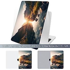 Batianda Premium Case for New MacBook Air 15 inch 2024 2023 with M3 M2 Chip Model A3114/A2941, Designed Protective Plastic Hardshell & Keyboard Cover & Screen Protector, Mountain Sunrise