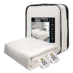 Sunvivi Heated Blanket King Size, Electric Blanket Dual Control Soft Flannel, 10 Heat Settings, 12 Hours Auto Off, Machine Washable, 5 Years Warranty, Overheat Protection, ETL Certified, Ivory