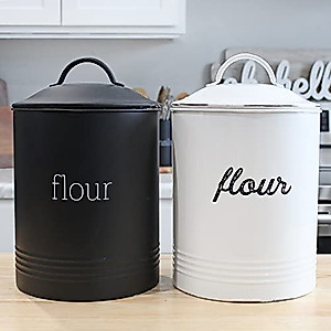 AuldHome Enamelware Black Flour Canister; Modern Farmhouse Style Staples Storage for Kitchen