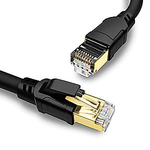Yauhody CAT8 Ethernet Cable 6FT, High Speed 40Gbps 2000MHz SFTP Internet Network LAN Wire Cables with Gold Plated RJ45 Connector for Router, Modem, PC, Switches, Hub, Laptop, Gaming(6ft/1.83m) Black