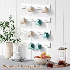 Forbena White Coat Hooks Wall Mount for Hanging 4 Pack, 16 Inch Wood Entryway Coat Rack Wall Mounted Heavy Duty, Modern Large Wall Hooks for Hats Kids Clothes Bags Purses Caps Closet - 16 Hooks