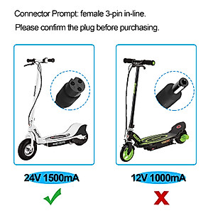 Fast Charging 36W 24V Scooter Battery Charger for Razor E100 E200 E200S E175 E300 E300S E125 E150 E500 PR200 E225S E325S MX350 MX400, Pocket Mod, Sports Mod, and Dirt Quad, Charger Power Supply Cord
