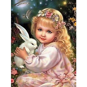 Bimkole 5D Diamond Painting Kits Angel Girl, Full Drill Rabbit DIY Rhinestone Embroidery Set Paint with Diamonds Art by Number Kits Cross Stitch Home Wall Craft Decoration 12X16 inch