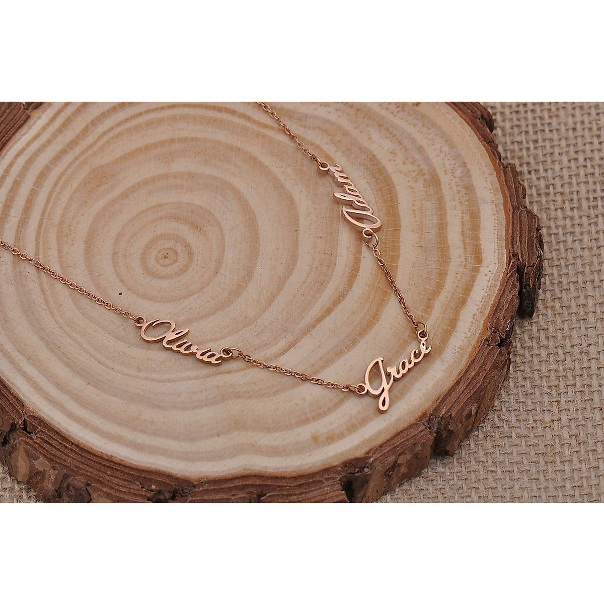 GR35Z9 Custom 3 Name Necklace Personalized 18k Gold Plated Monogram Initial Womens Necklace