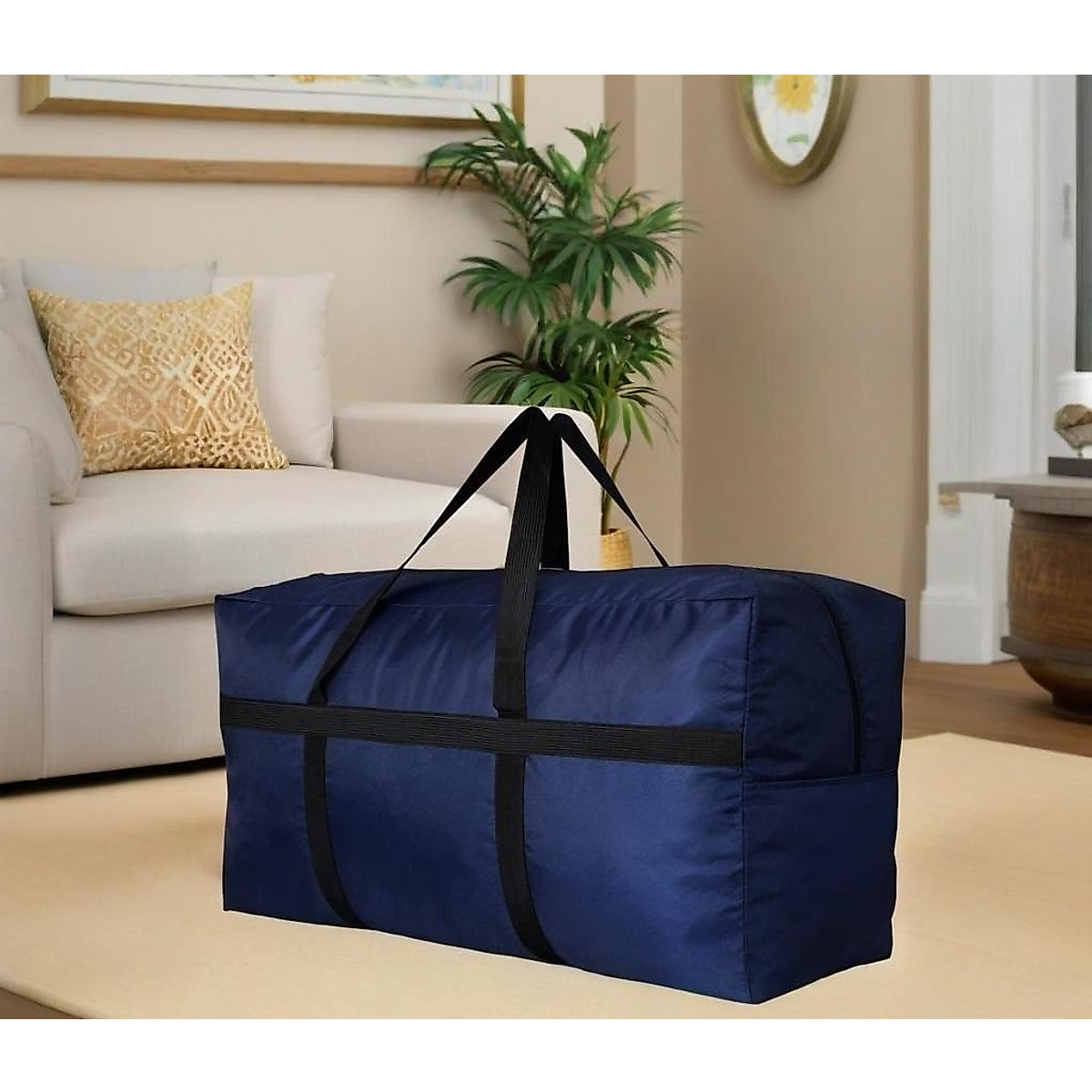 DoYiKe Extra Large Storage Duffle Bag with Zippers and Handles, Heavy Duty Blue Big Foldable Bag for Travel-38x23x11Inch