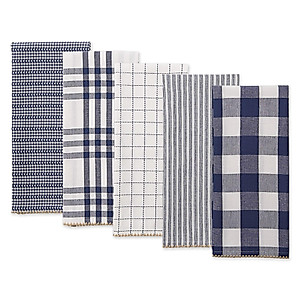 DII Farmhouse Basic Kitchen Collection Decorative & Absorbent Woven, Dishtowel Set, 18x28, French Blue, 5 Piece