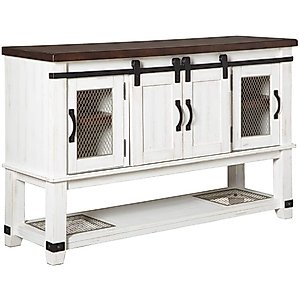 Signature Design by Ashley Valebeck Farmhouse Dining Room Server or Buffet, White & Brown