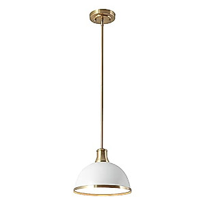 Globe Electric 60824 1-Light Pendant, Matte White, Matte Brass Accents, E26 Base Socket, Kitchen Island, Café, Decorative, Ceiling Hanging Light Fixture, Modern, Vintage, Glam, Overhead Lamp