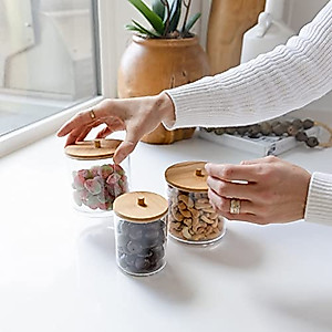 Qasic Crystal Acrylic Apothecary Jars with Lids. 4pc Set 20oz and 10oz Bathroom Organization Containers. Cotton Ball Holder, Cotton Swab Qtip Holder, Hair Accessories, Bath Salt, Decor or Candy Jar!