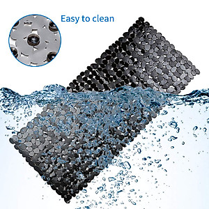 Non-Slip Pebble Bathtub Mat Black 16 W x 35 L Inches (for Smooth/Non-Textured Tubs Only) Safe Shower Mat with Drain Holes, Suction Cups for Bathroom
